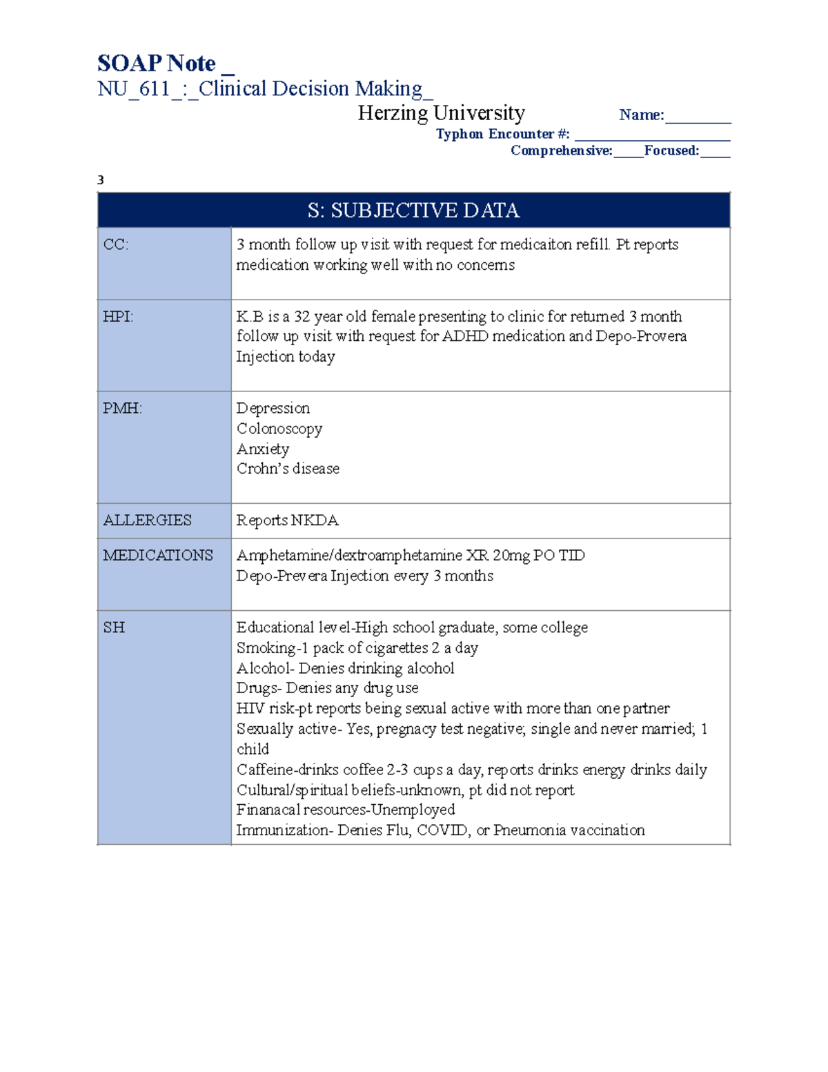 SOAP Note Template - Week upload - NU_611_:Clinical Decision Making ...