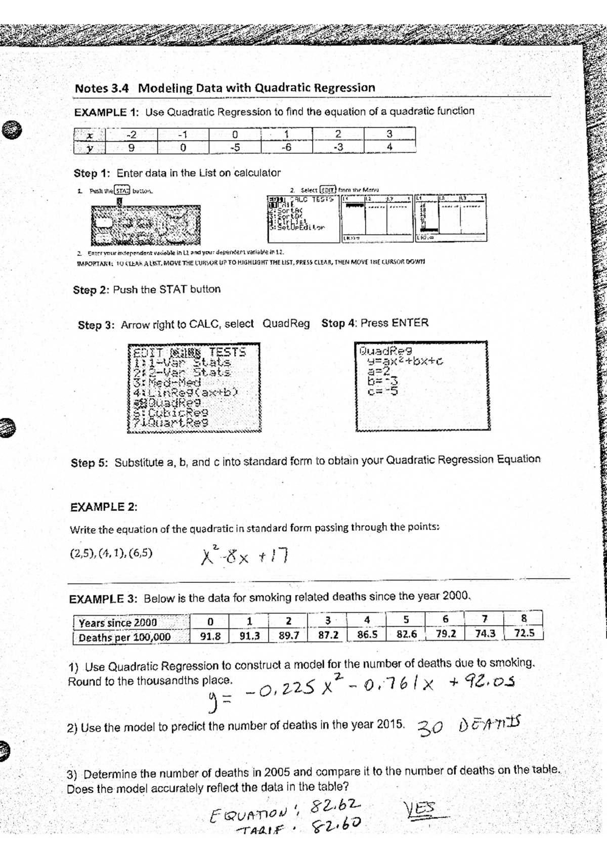Key Notes on Quadratic Regression (3.4) - Studocu