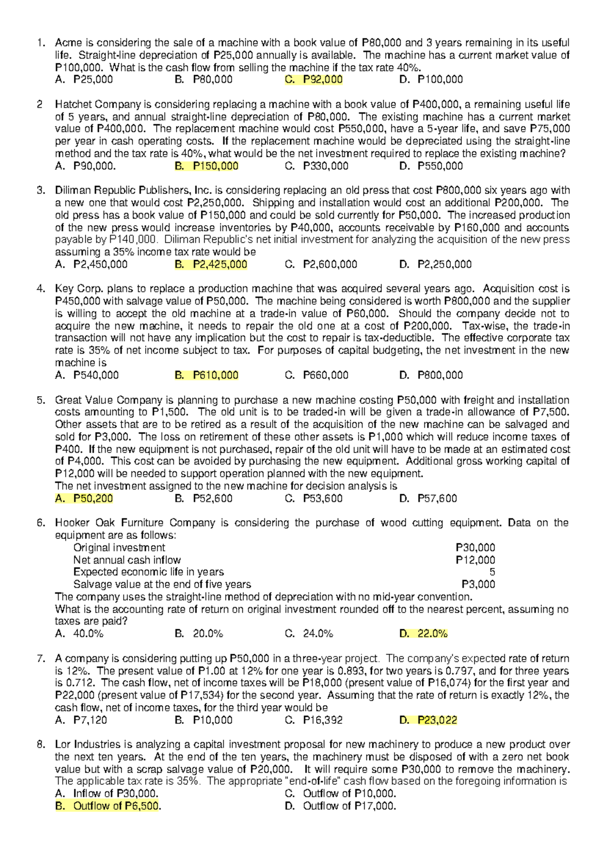 Capital Budgeting Analysis: Machine Replacement Decisions (FIN 301 ...