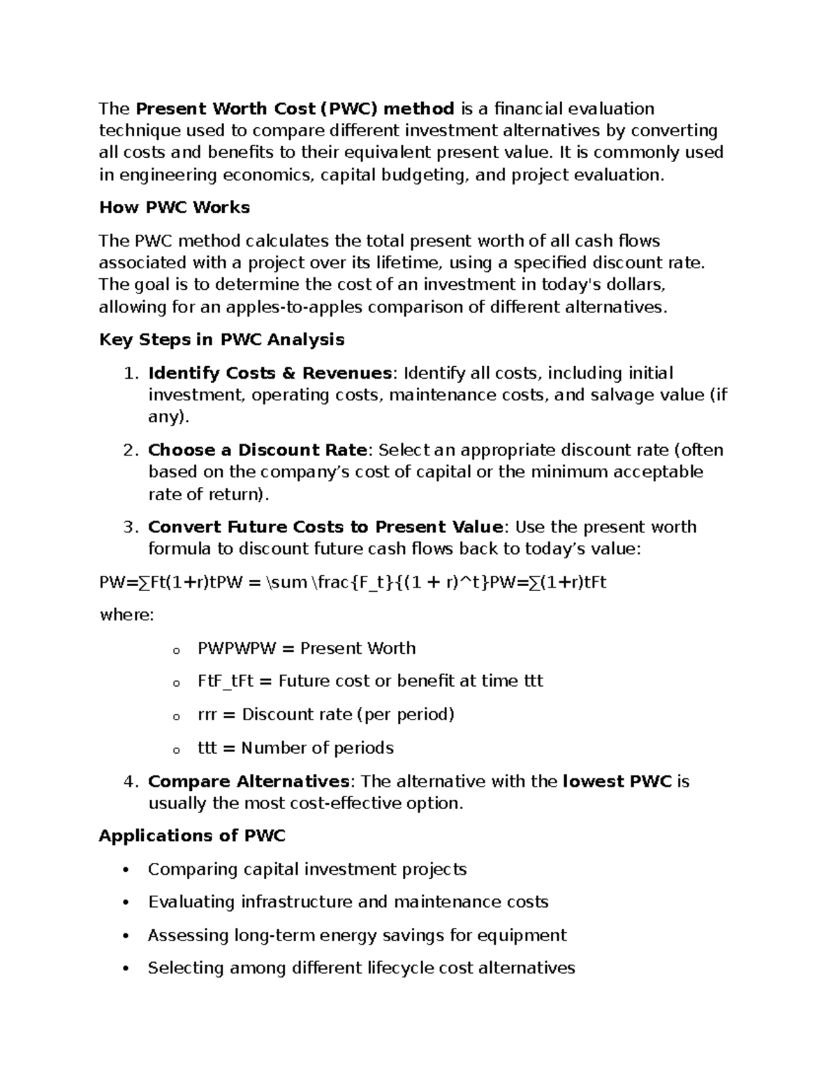 PWC Analysis: Definition, Application, and Example Techniques - Studocu