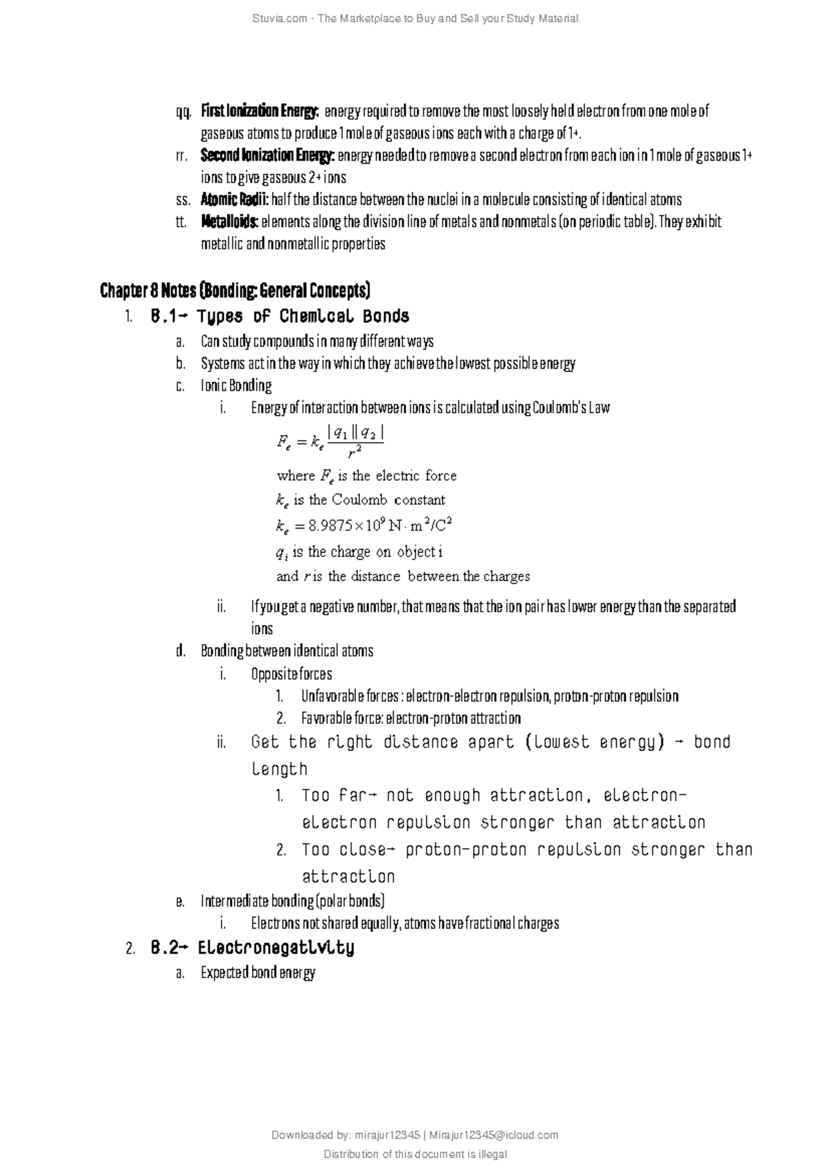 AP Chem Chapter 8 Notes: Bonding Concepts - 2021 - Studocu