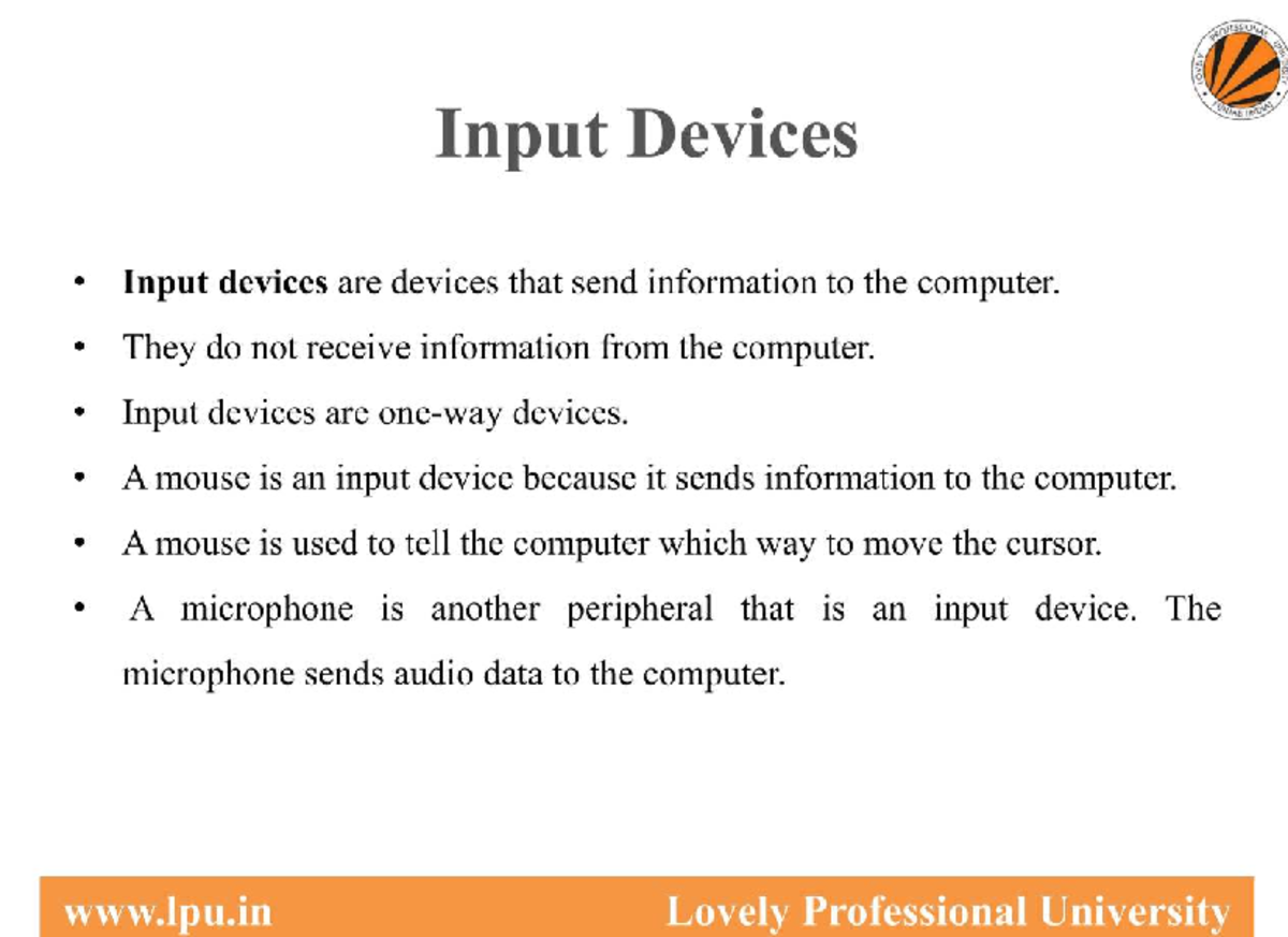 Cse111 Unit 1 Revision Btech Cse Input Devices Input Devices Are Devices That Send
