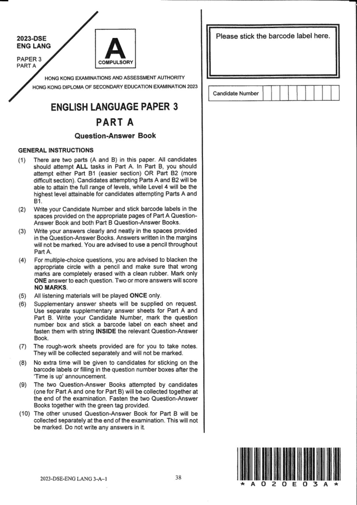 ENG LANG A PAPER 3 COMPULSORY PART A & B HONG KONG DSE 2023 Listening ...
