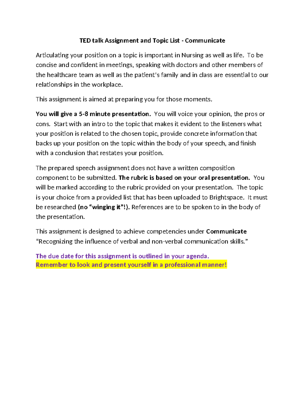 TED Talk Assignment: Topic List & Presentation Guidelines - mjm - Studocu