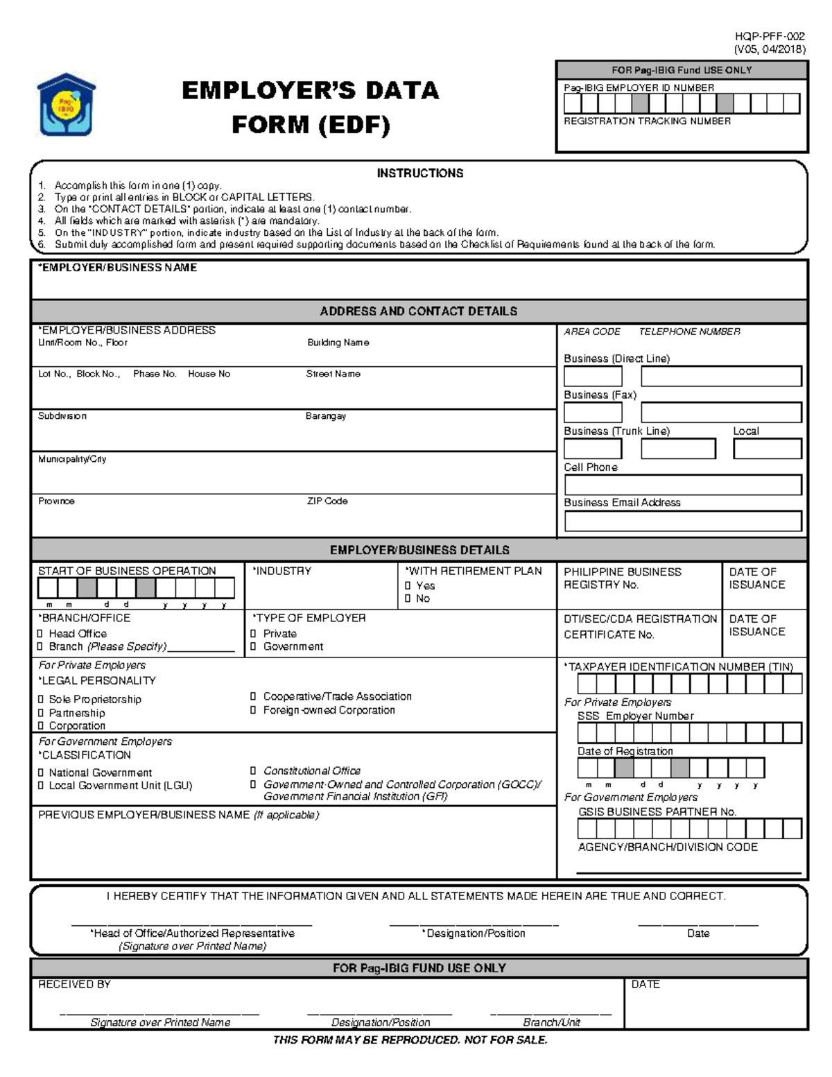 Employer's Data Form (EDF) Instructions HQP-PFF-002 - Studocu