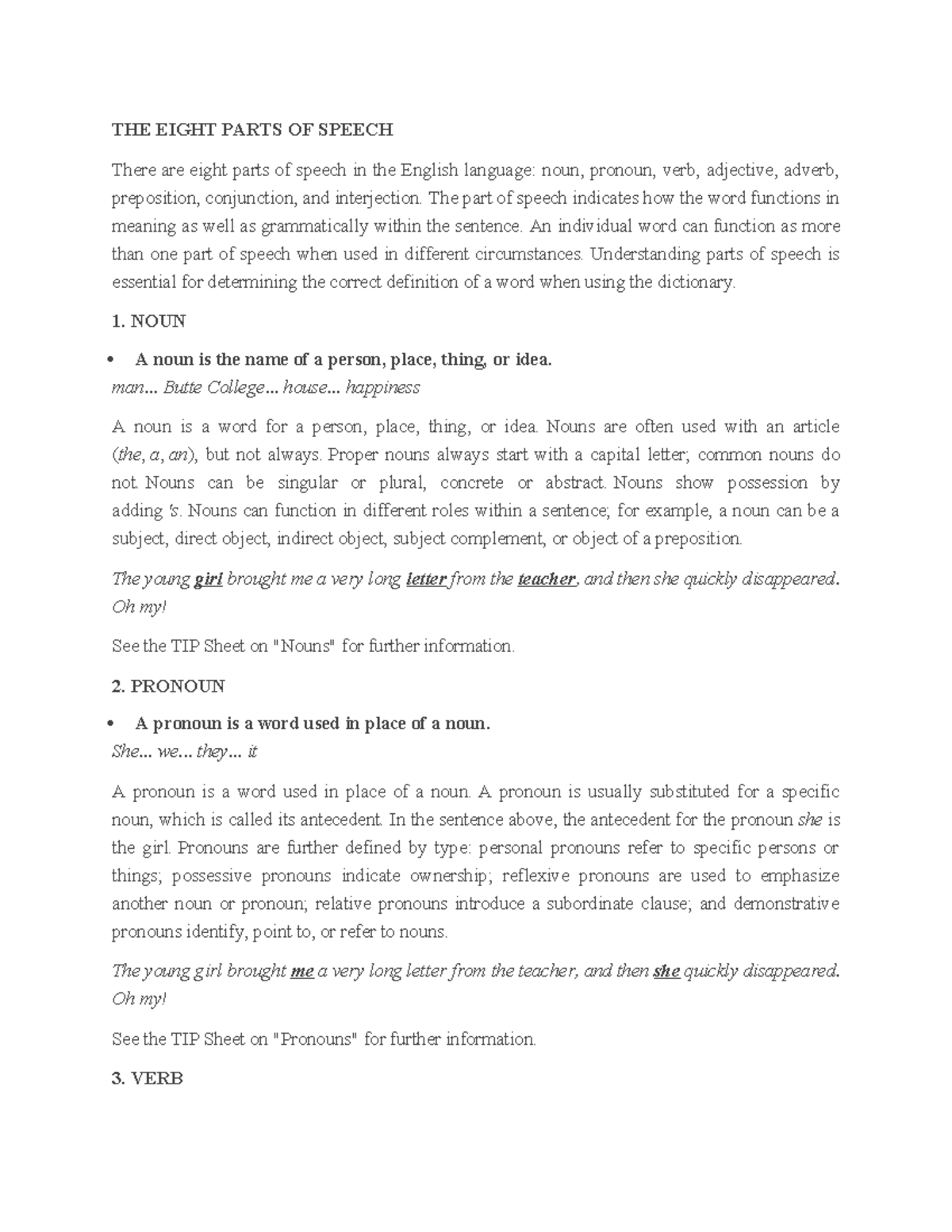 8 Parts of Speech Overview - Grade VII Study Notes - Studocu