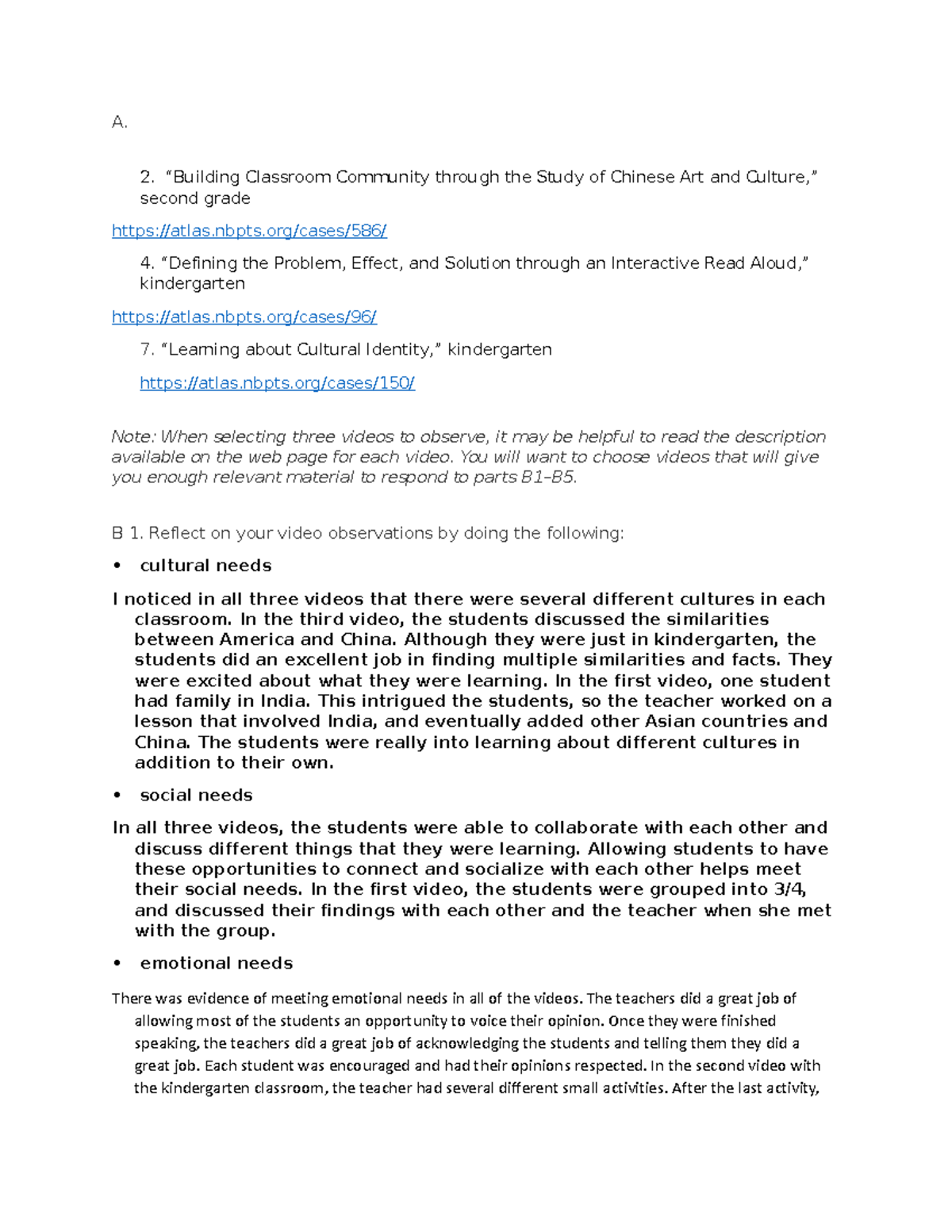 KGM3 Task 1 - Task 1 - A. “Building Classroom Community through the ...