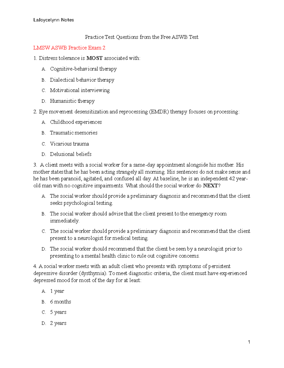 ASWB LMSW Practice exam 2 - Practice Test Questions from the Free ASWB ...