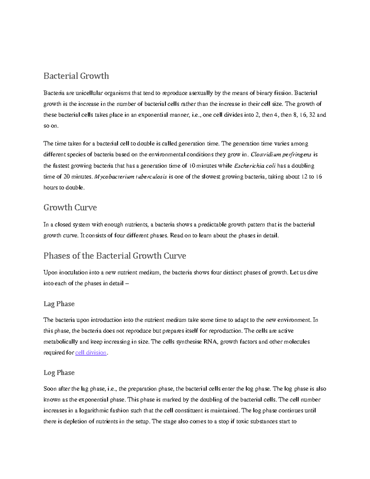 Bacterial Growth Curve: Phases and Characteristics of Growth - Studocu
