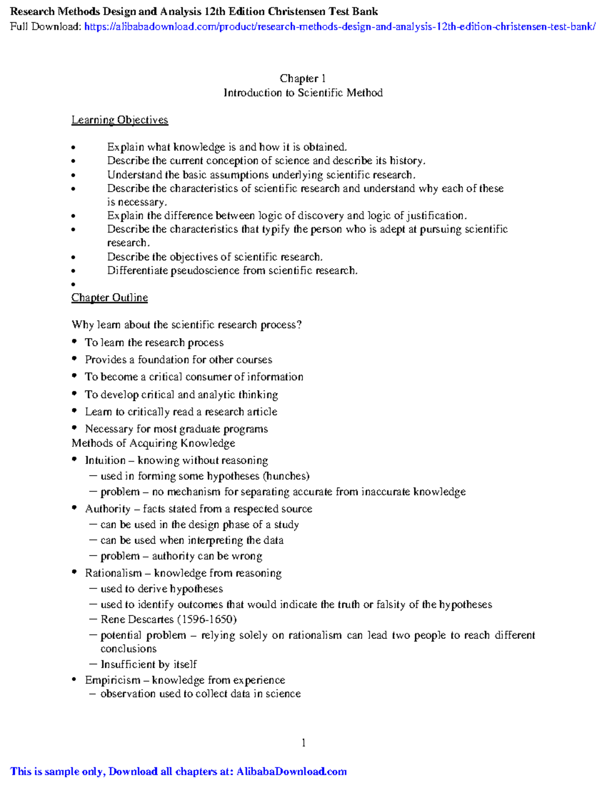 Research methods design and analysis 12th edition christensen test bank ...