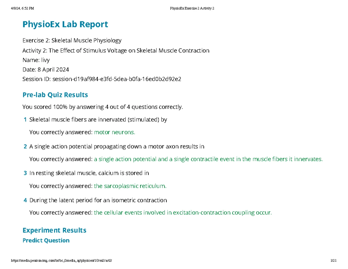 PhysioEx Lab Report: Skeletal Muscle Physiology (AP 2024) - Studocu