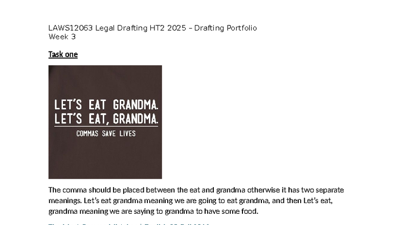 LAWS12063 Legal Drafting HT2 2025 Week 3 Comma Usage Examples - Studocu