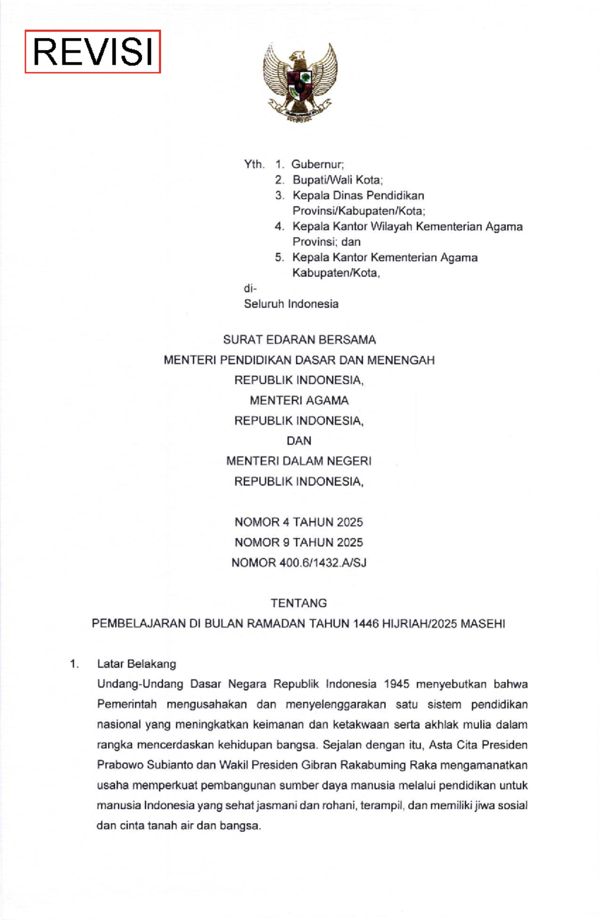 Surat Edaran Bersama SEB 3/2025: Pembelajaran di Bulan Ramadan - Studocu