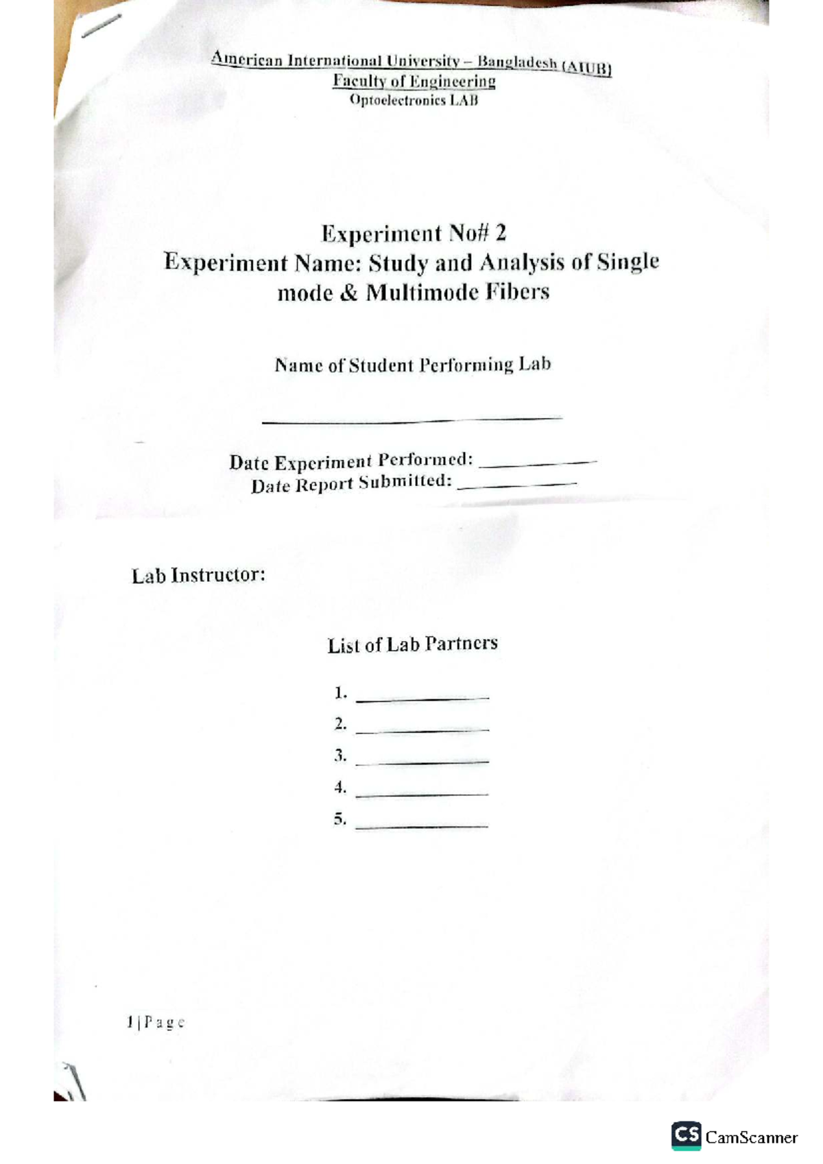 AIUB CS Optoelectronics Lab Experiment 2: Single vs Multimode Fibers Analysis - Studocu