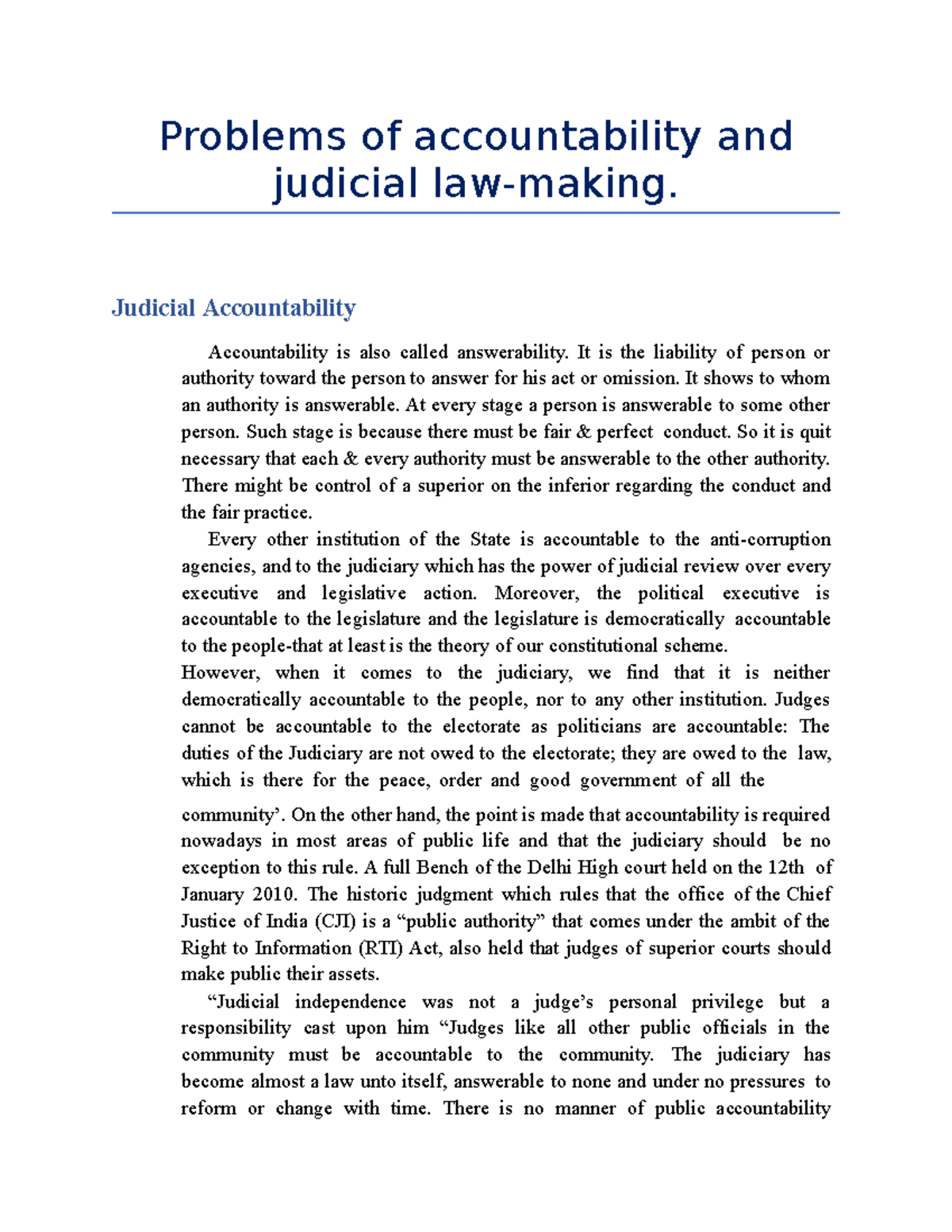 Accountability Challenges in Judicial Law-Making: An Analysis - Studocu