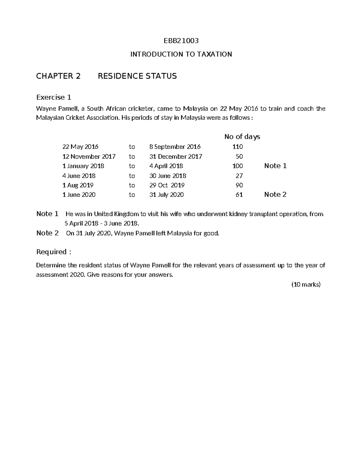 Tutorial: Chapter 2 - Determining Residence Status for Tax Purposes ...
