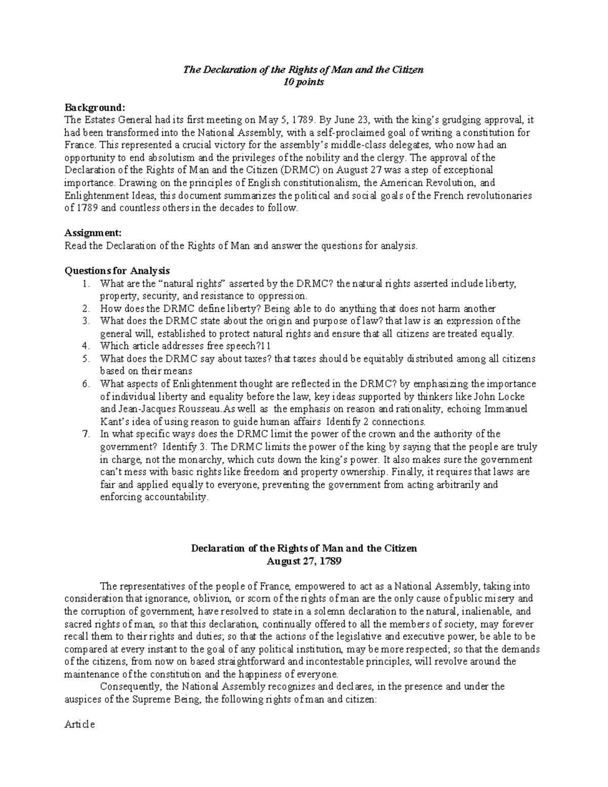 Copy of Dec Rights Man Citizen - The Declaration of the Rights of Man ...