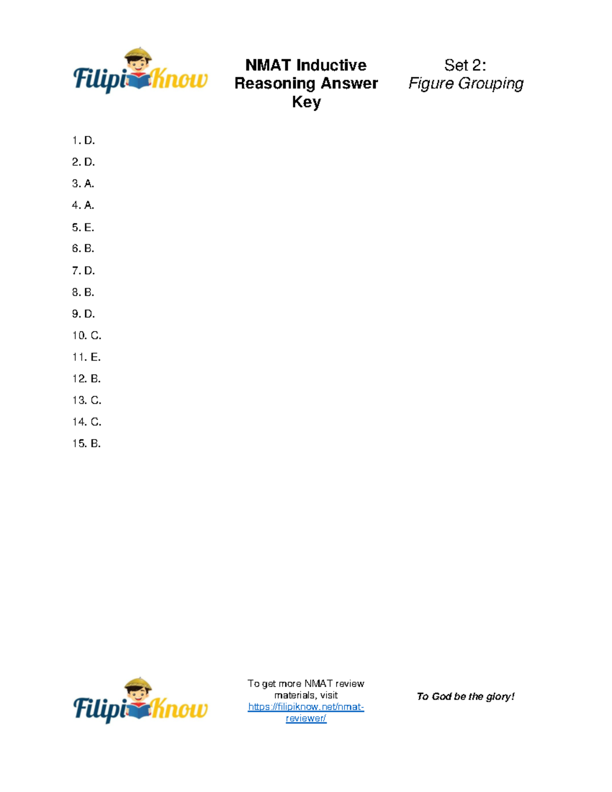 NMAT Inductive Reasoning Answer Key Set 2 - College of Medicine - NMAT ...