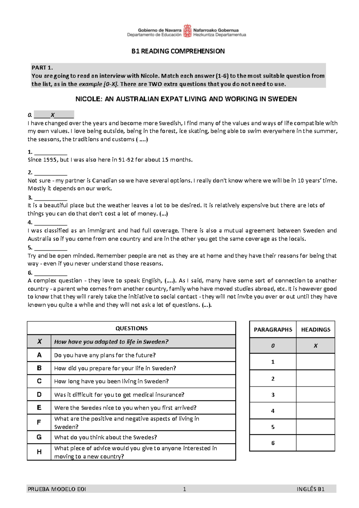 B1 READING COMPREHENSION: INTERVIEW WITH NICOLE AND MORE - Studocu