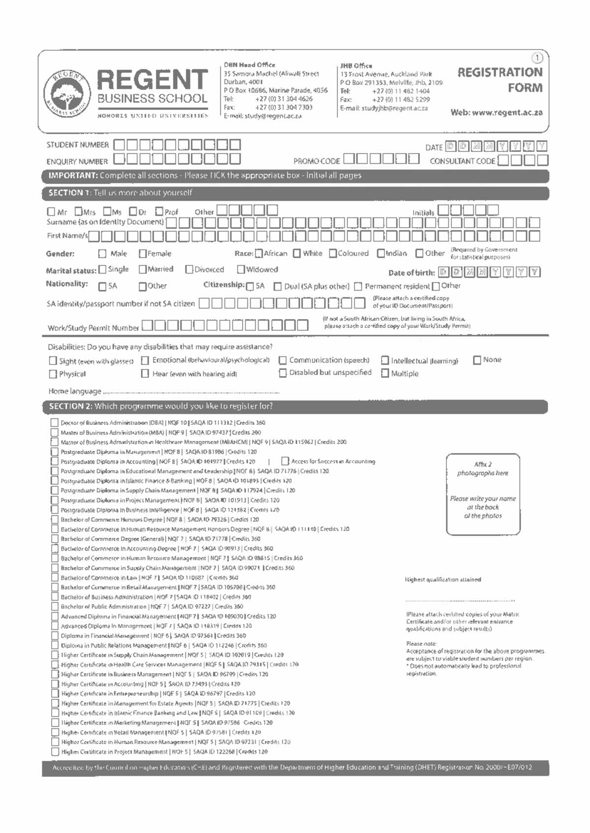 REG FORM 2025 14 - I need it - 1 DBN Head Office JHB Office REGENT ...