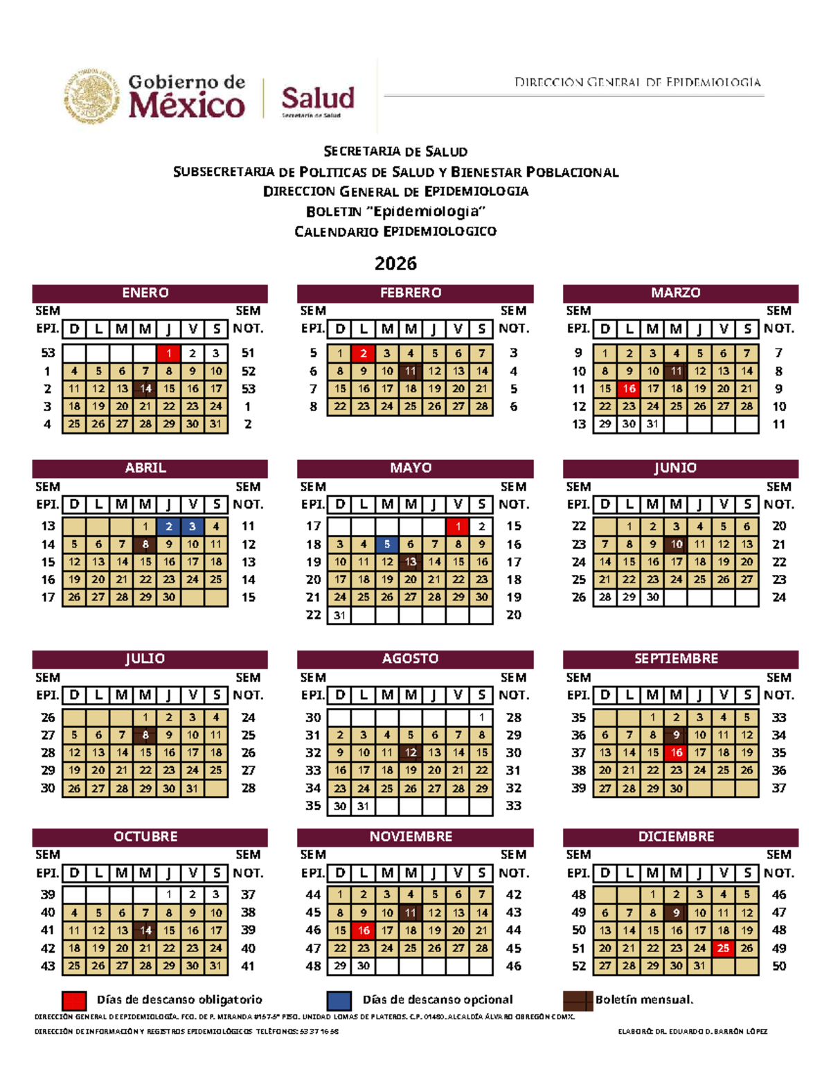 Calendario Epidemiológico 2026 - Boletín EPI. D - Studocu