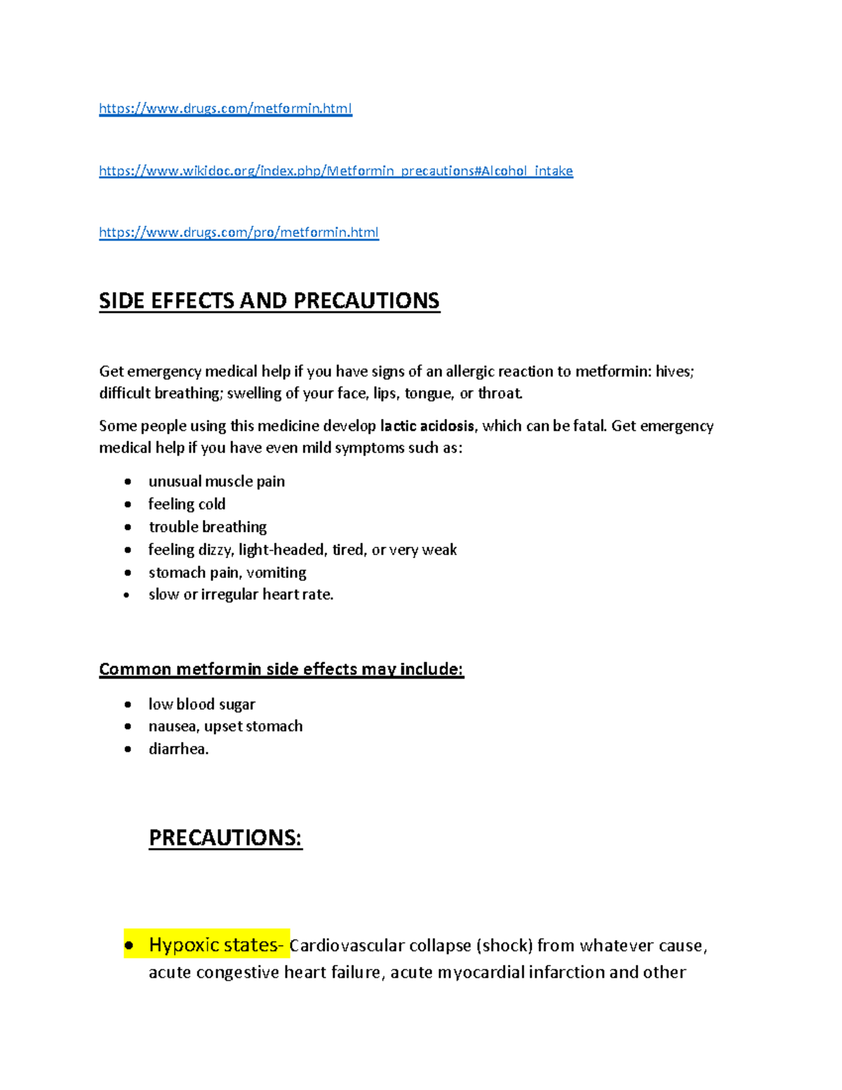 Metformin Side Effects & Precautions - Presentation Notes - Studocu