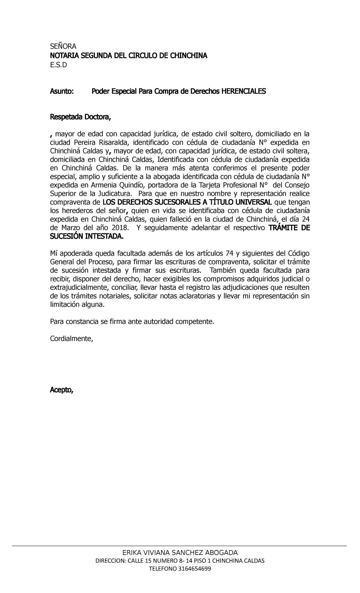 Poder Especial para Compra y Venta de Derechos Herenciales - Studocu