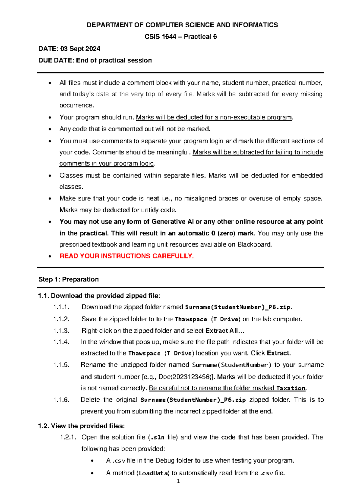 CSIS1644 Practical 6 Instructions and Guidelines for 2024 - Studocu