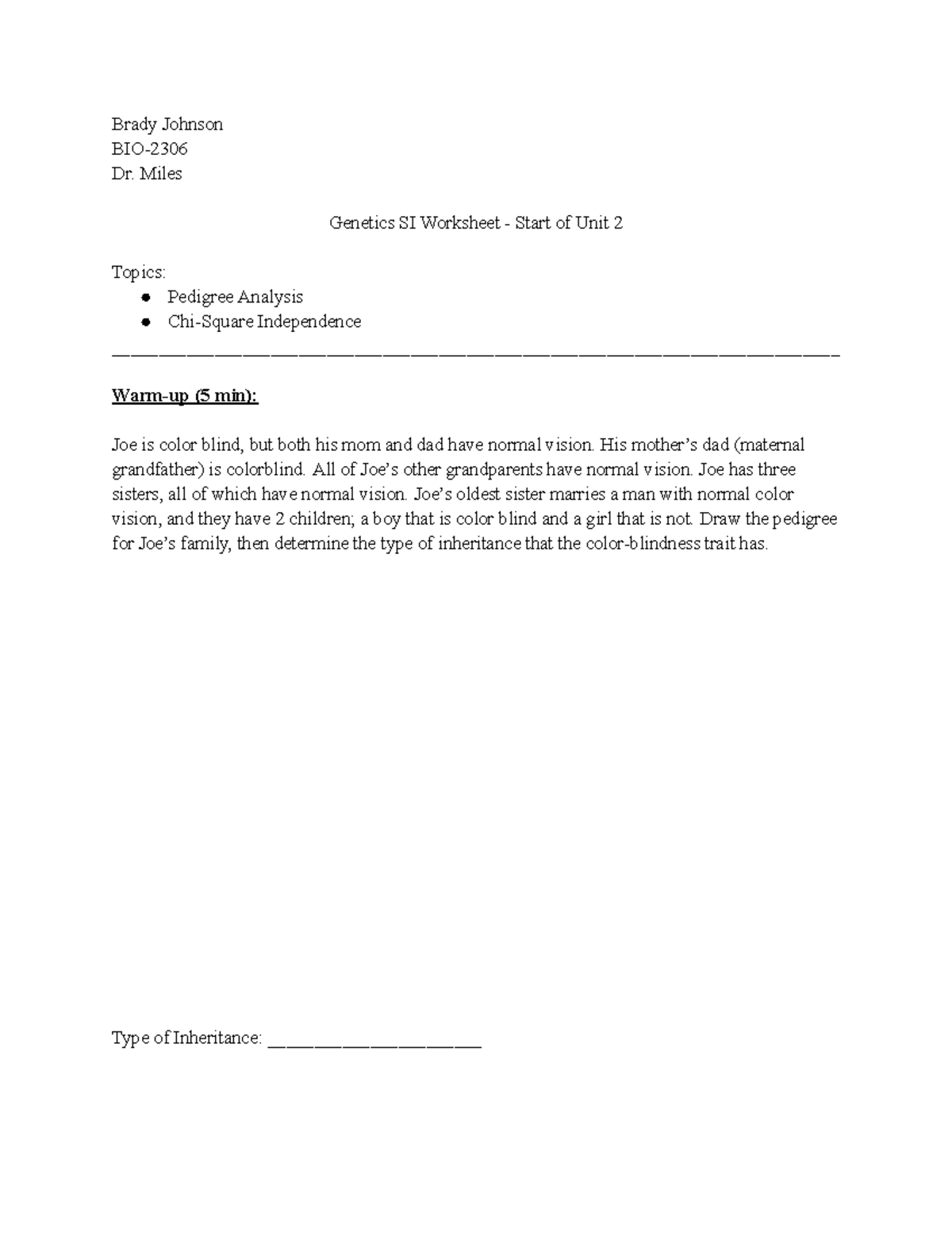 BIO-2306 Genetics SI Worksheet - Unit 2 - Studocu