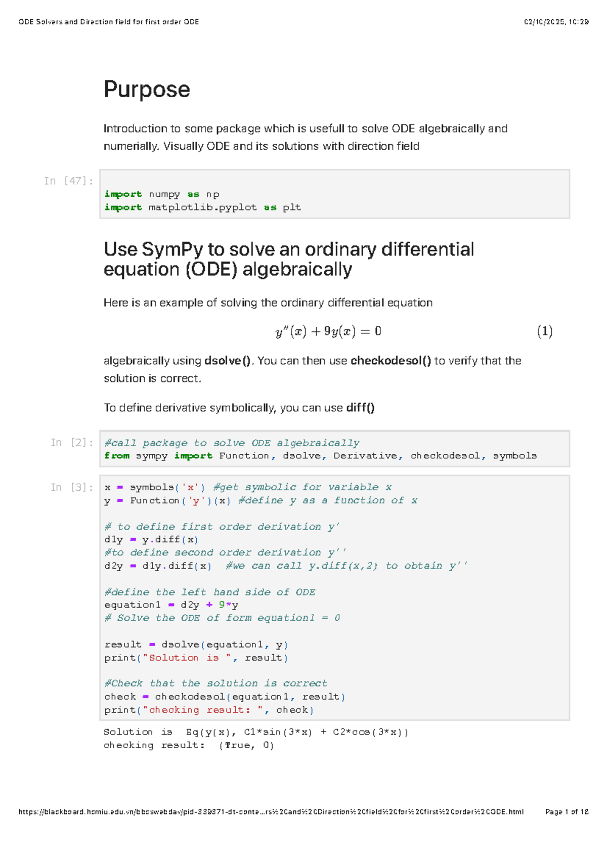 Lab 4: ODE Solvers & Direction Fields for First Order ODEs - Studocu