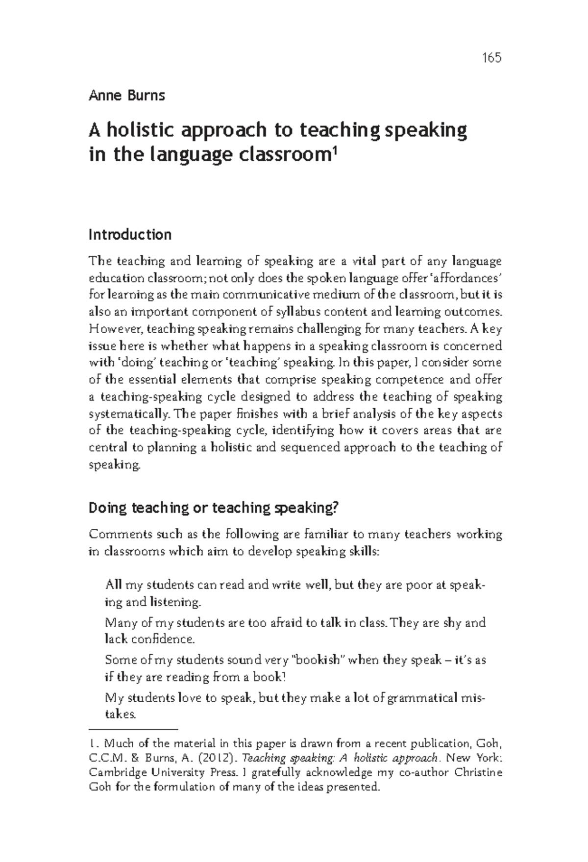 165 A Holistic Approach to Teaching Speaking in Language Classrooms ...