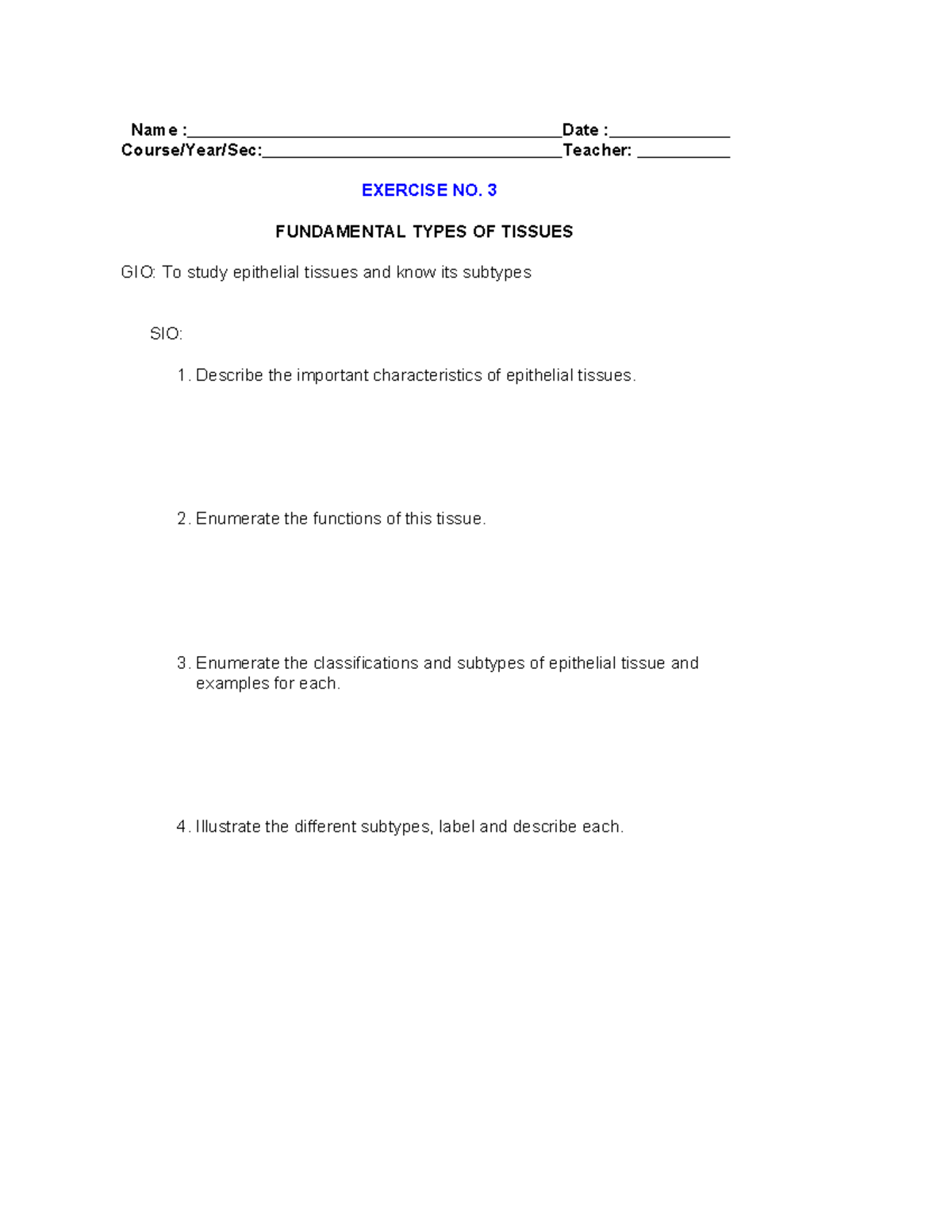 LAB Exercise on Fundamental Types of Tissues: Integumentary System (1 ...