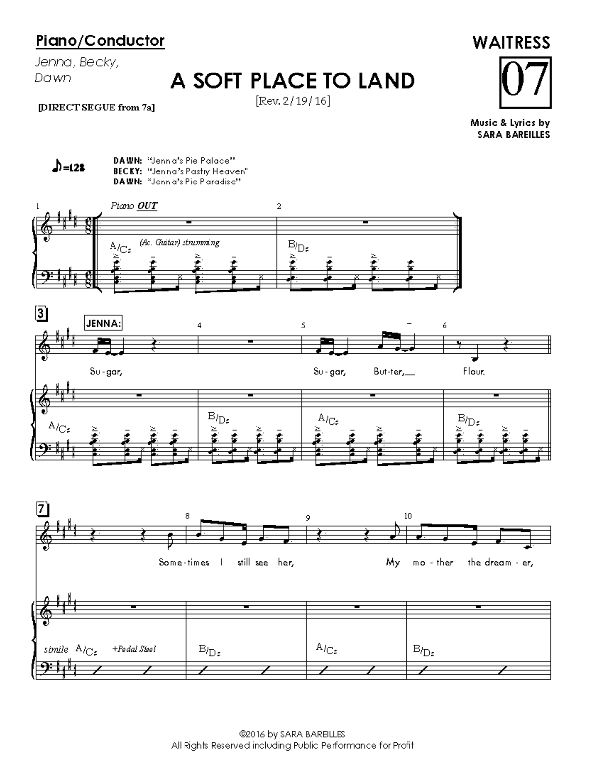 WAITRESS 07: A Soft Place to Land Sheet Music - Studocu
