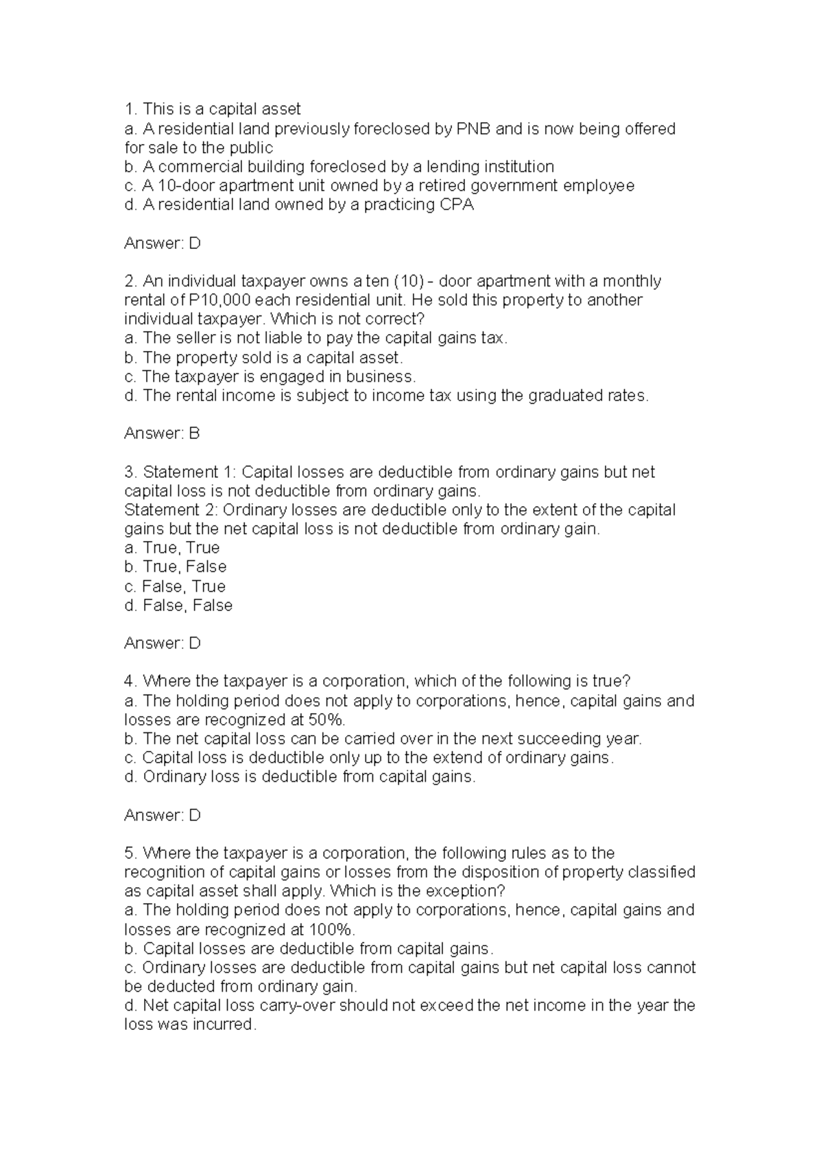 Capital Gains Tax Review Notes (Course Code: CGT101) - Studocu