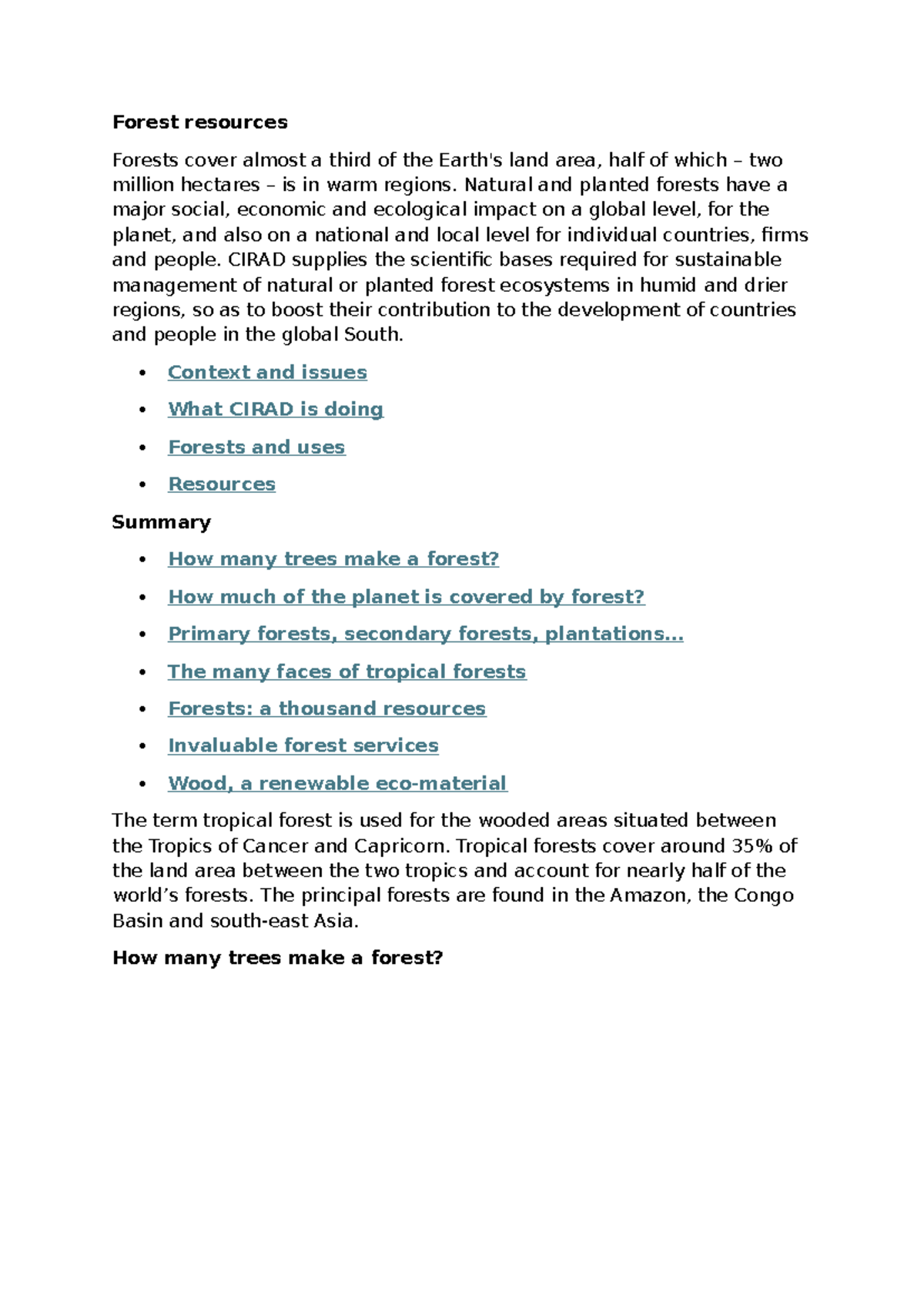 CIRAD Forests: Teacher Notes on Sustainable Management and Resources ...
