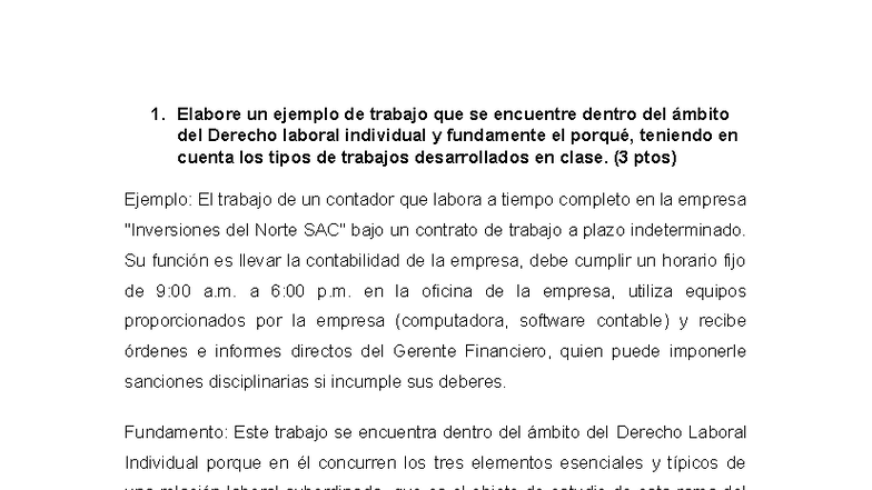 Ejemplo de Trabajo en Derecho Laboral Individual - PA1 - Studocu