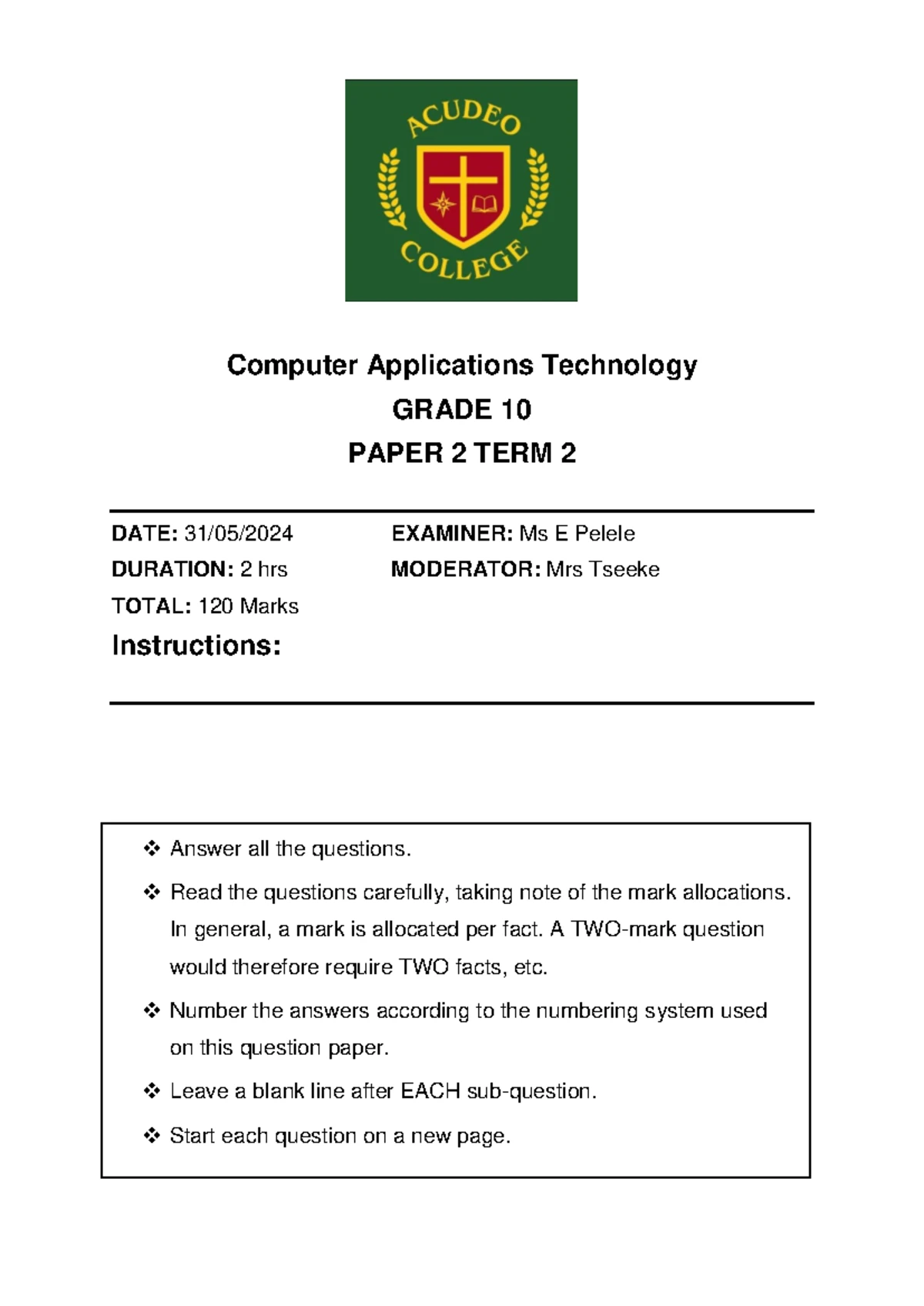CAT 10P1 - Grade 10 Computer Applications Tech Practical Exam Guide ...