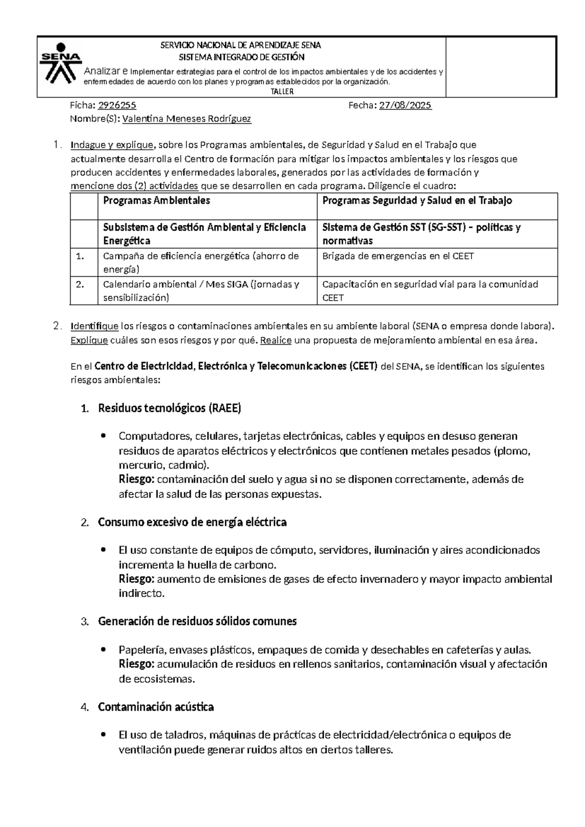 Taller SENA: Estrategias para Controlar Impactos Ambientales y SST ...