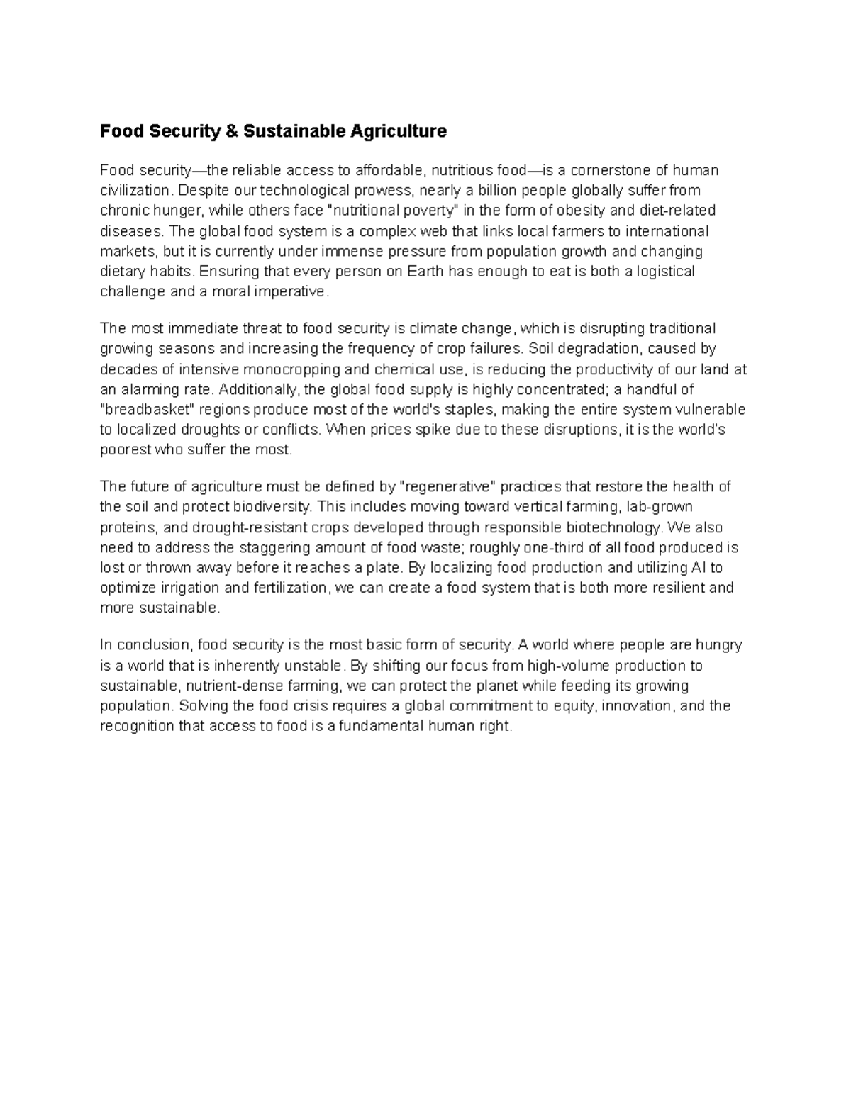 Food Security & Sustainable Agriculture: Challenges and Solutions - Studocu