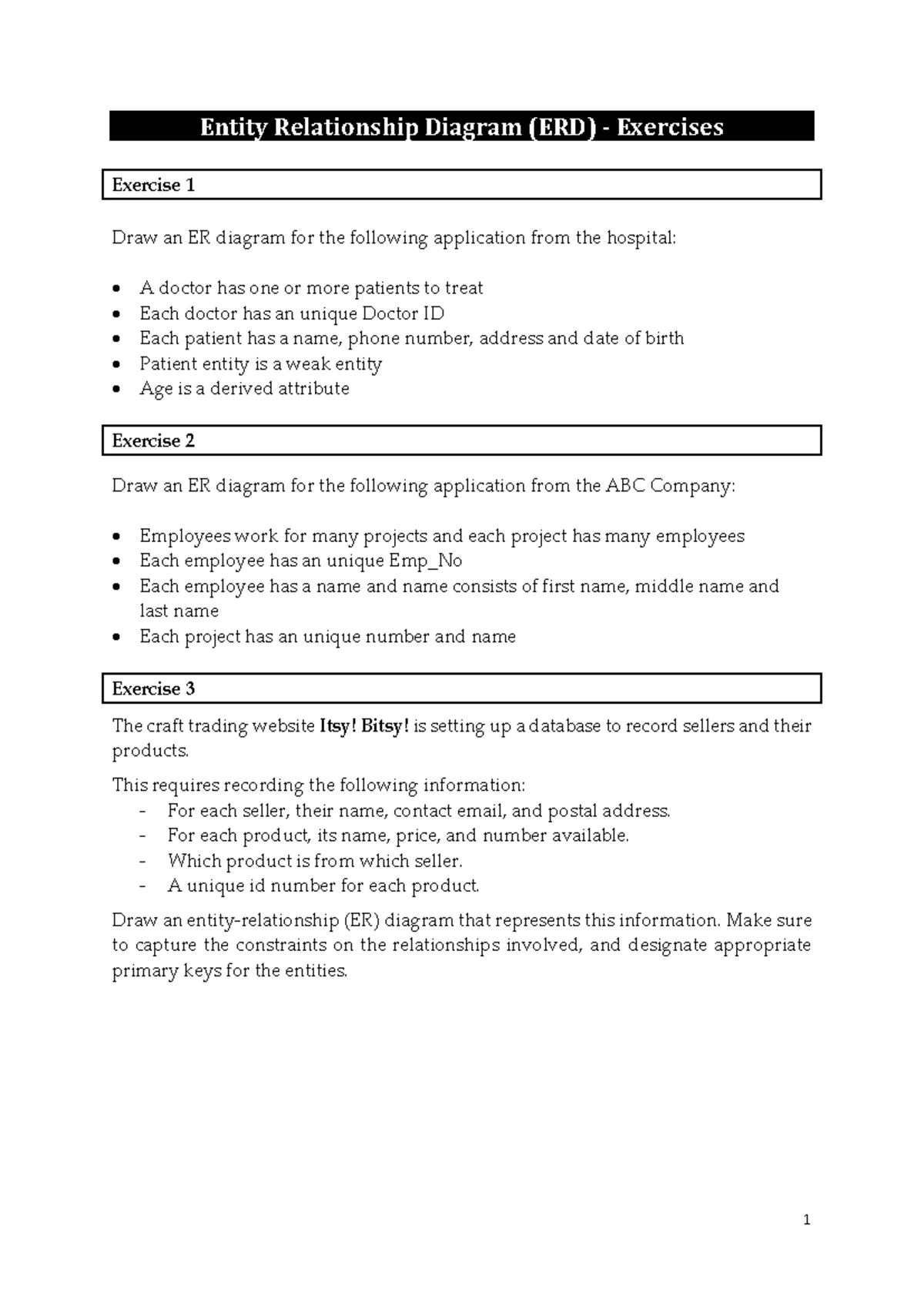 ER Diagram Exercises and Answers for Database Design (2023) - Studocu