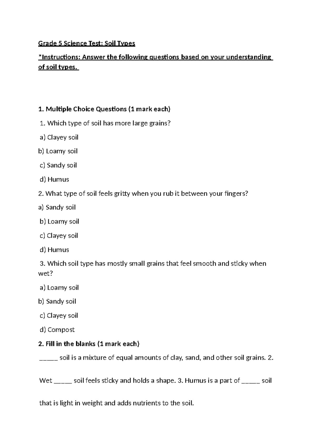 Grade 5 Science Test: Soil Types & Power Stations Notes - Studocu