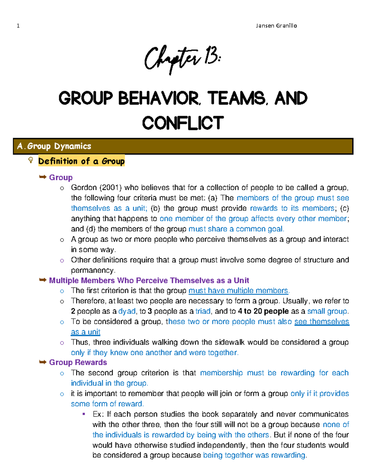 Chapter 13: Dynamics of Group Behavior, Teams, and Conflict - Studocu