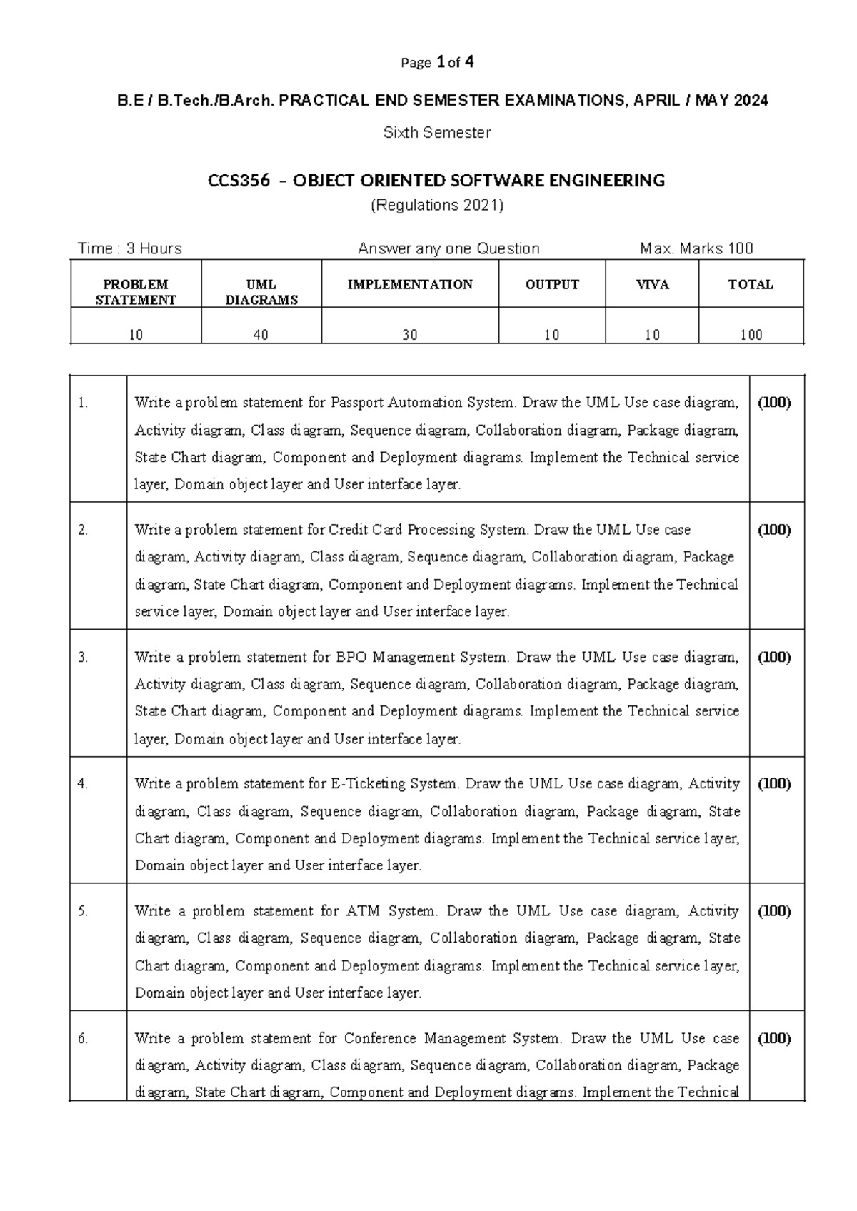 CCS356 - Object Oriented Software Engineering: Set 2 Problems and UML Diagrams - Studocu