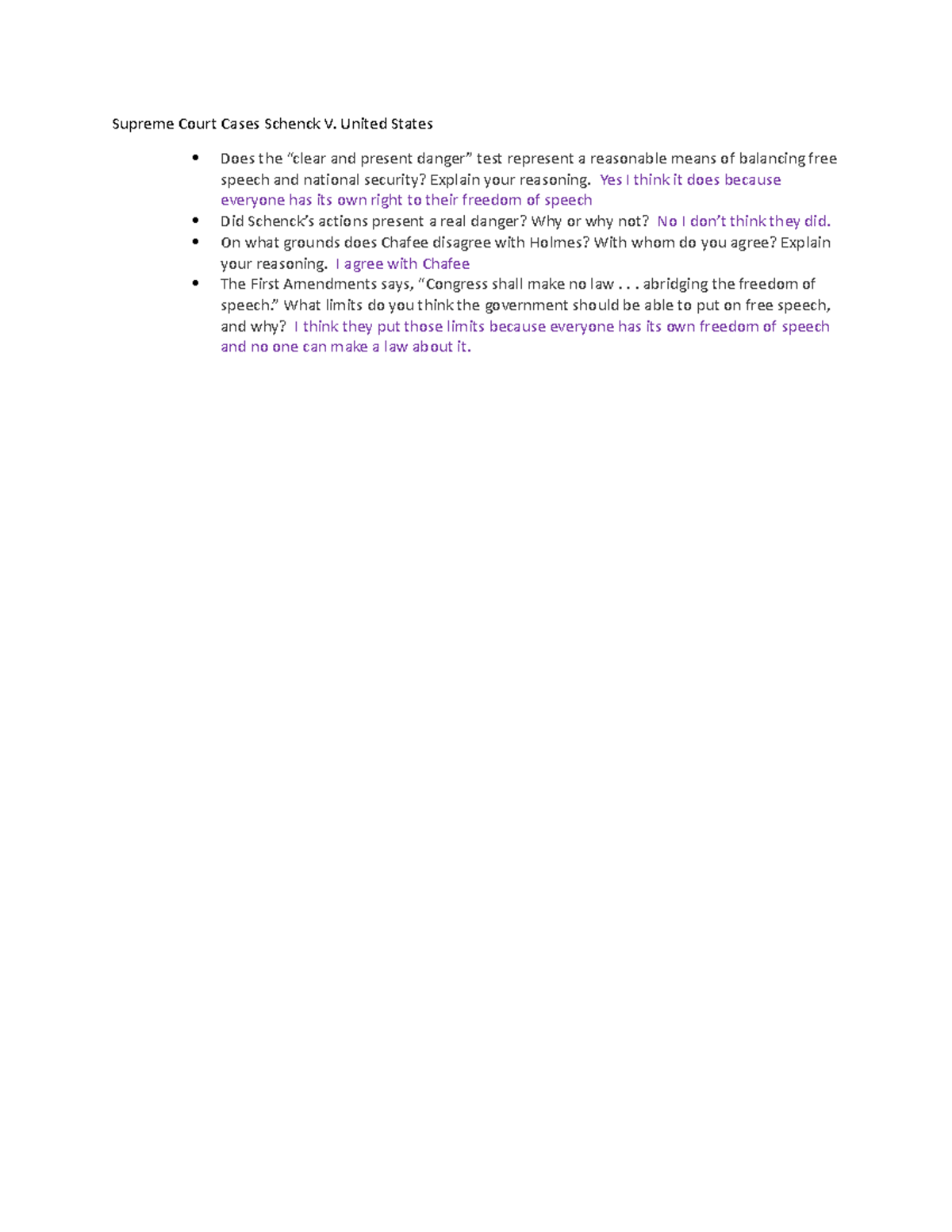 Supreme Court Case Study: Schenck v. United States Analysis - Studocu