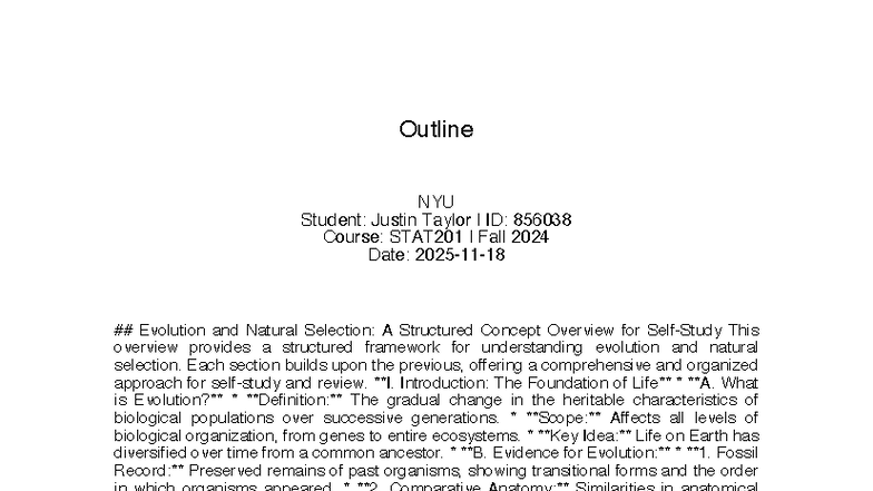 STAT201 Fall 2024: Evolution and Natural Selection Overview - Studocu