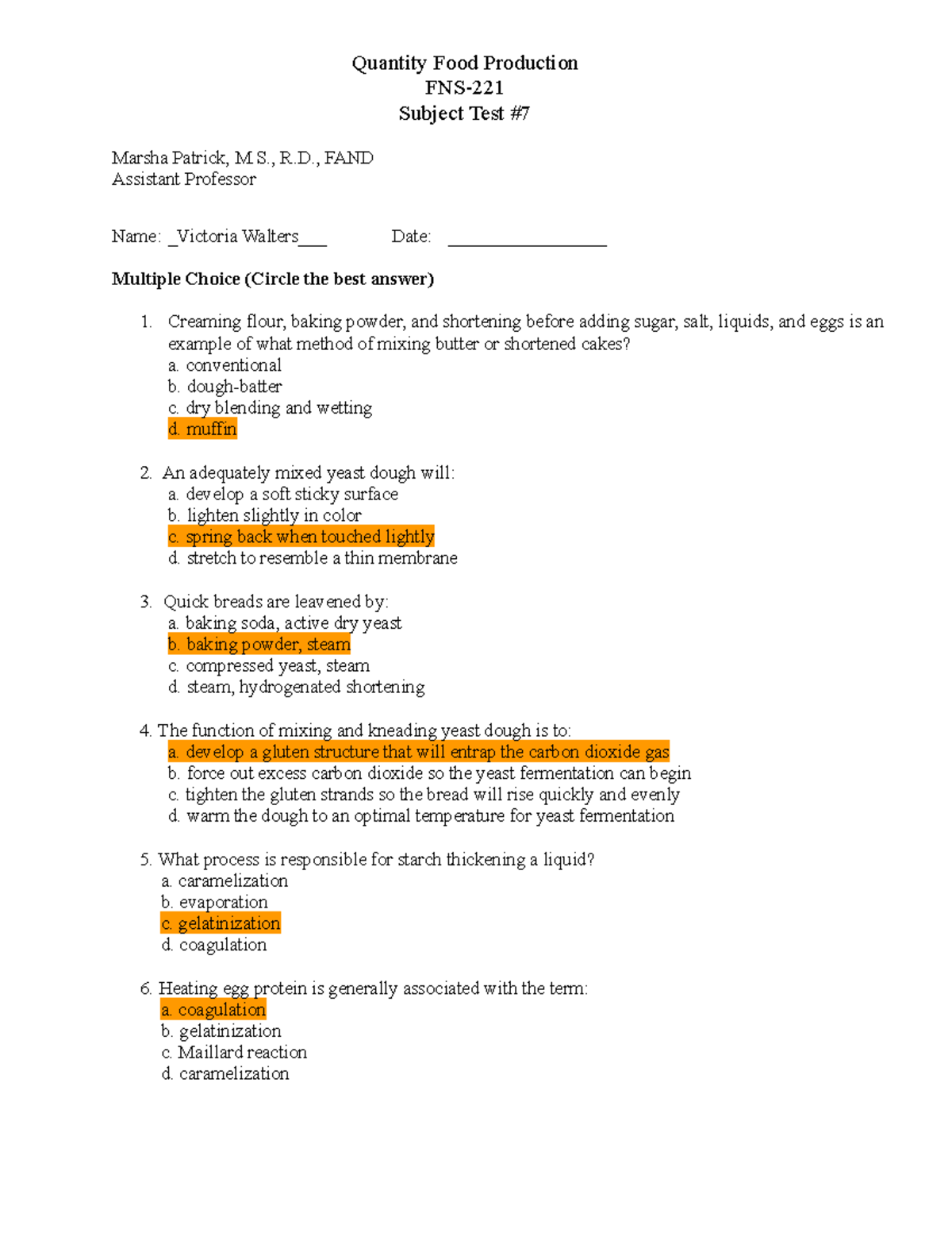Quantity Food Production Test #7 - Spring 2020 (Course Code: 1903031504 ...