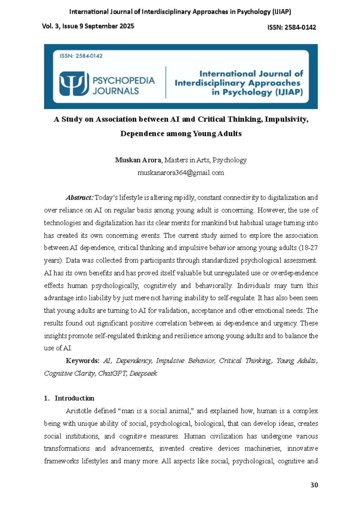 A Study on AI Dependence, Critical Thinking & Impulsivity in Young ...