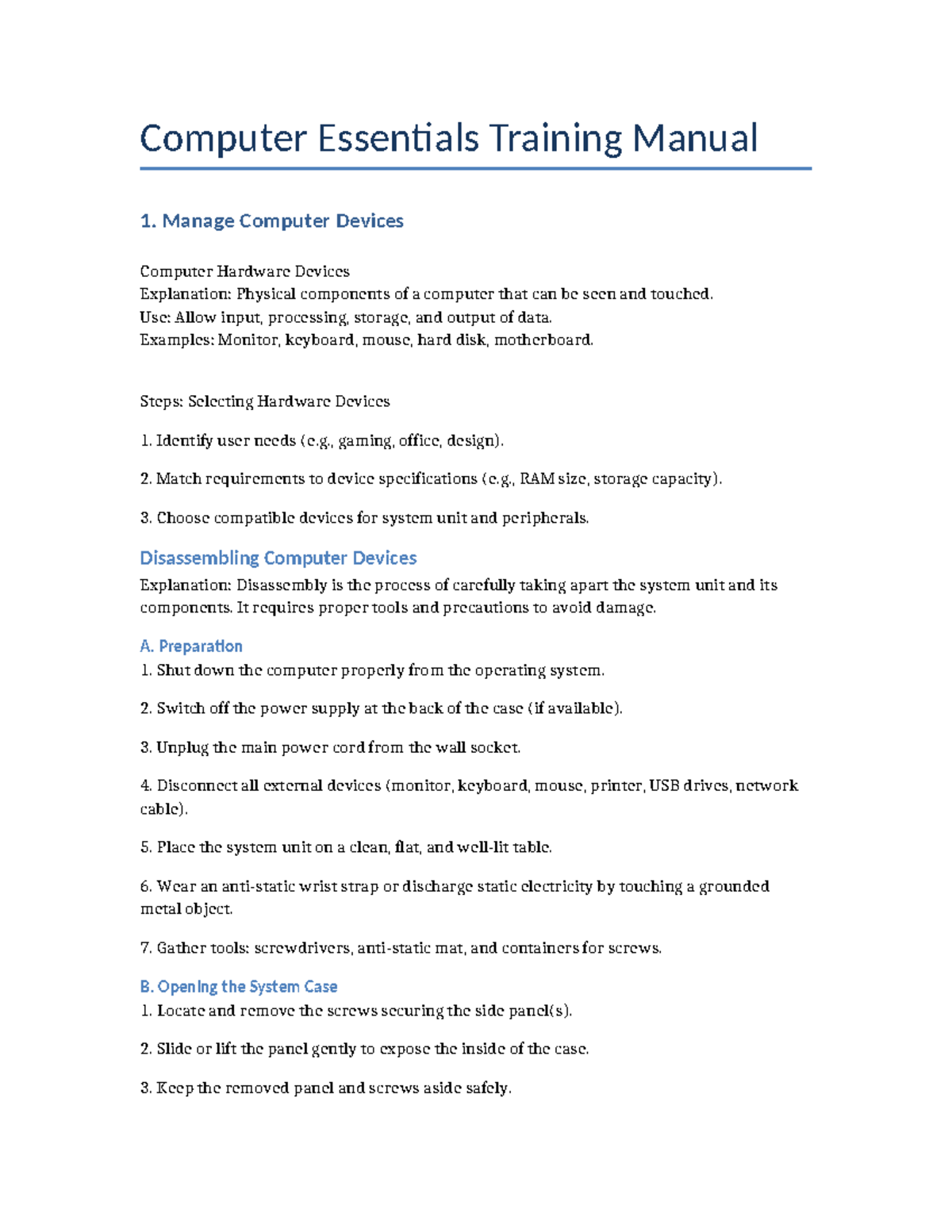 Computer Essentials Training Manual: Managing Devices & Software - Studocu