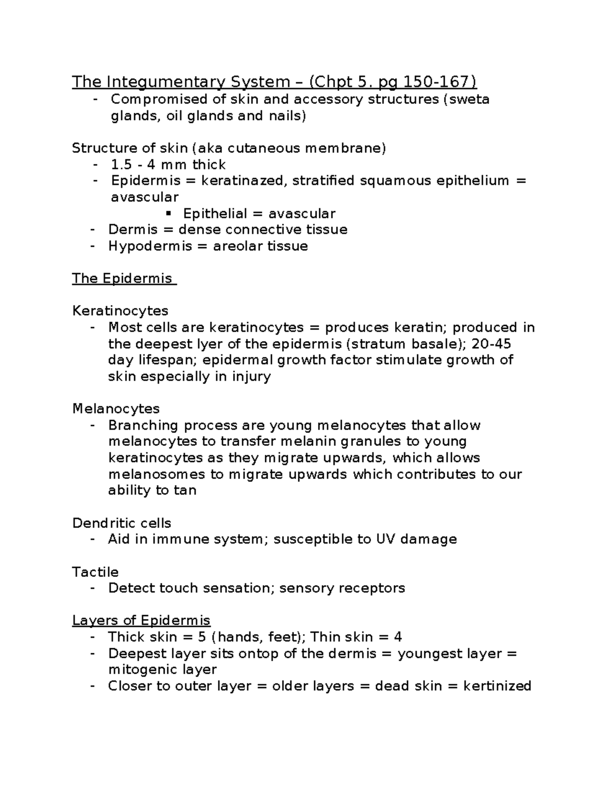 The Integumentary System Overview (Chpt 5) - Skin & Accessory ...
