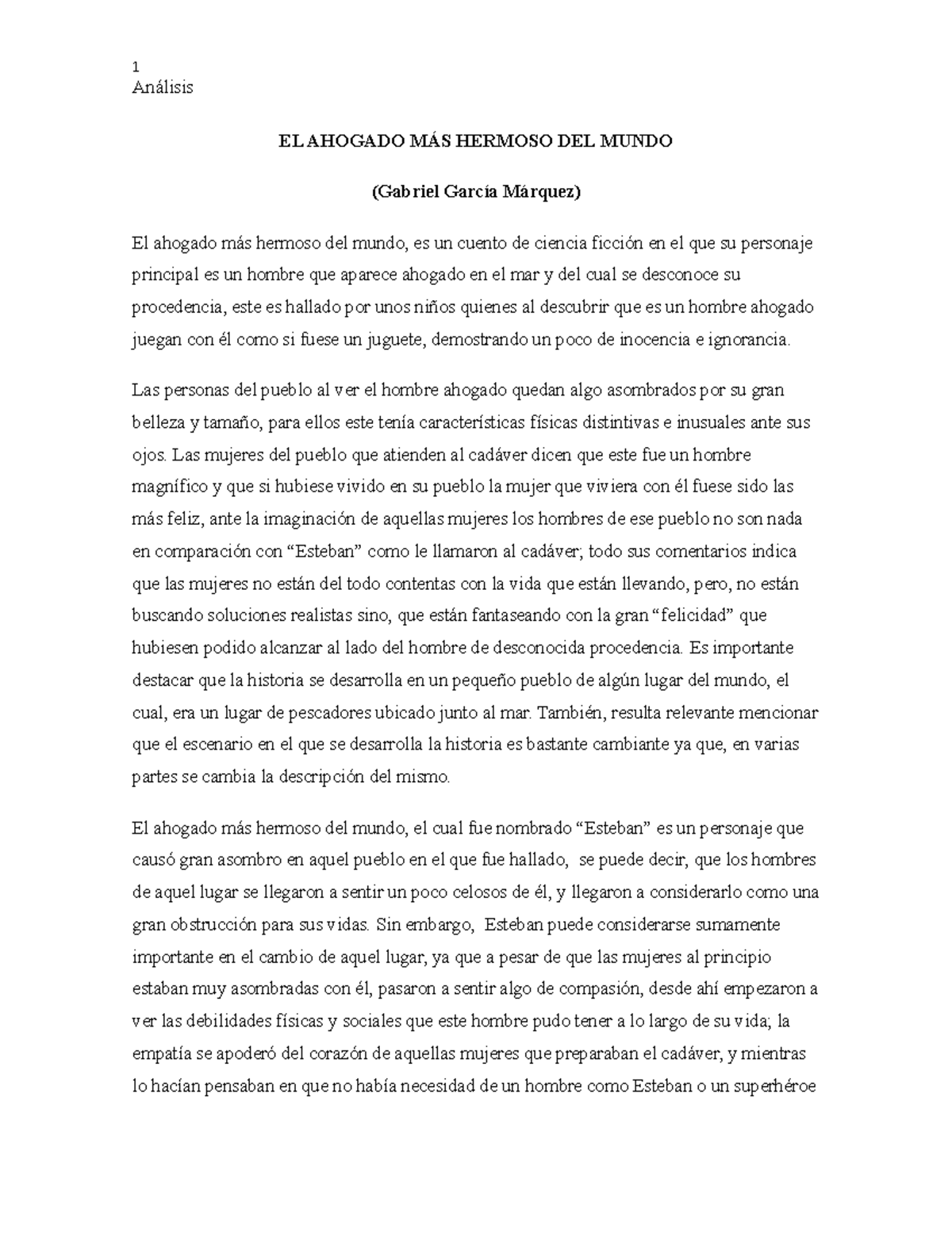Análisis del Cuento "El Ahogado Más Hermoso del Mundo" - Literatura ...